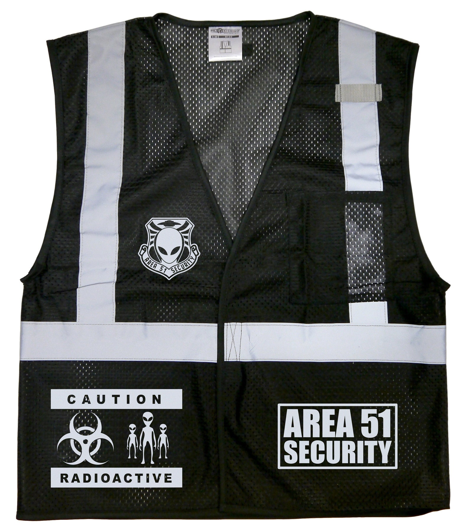 Area 51 Black Security Vest Reflective Design Alien - Etsy