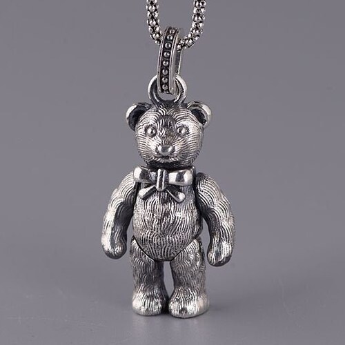 Sterling Silver Large Moveable Jointed Teddy Bear Necklace | Etsy