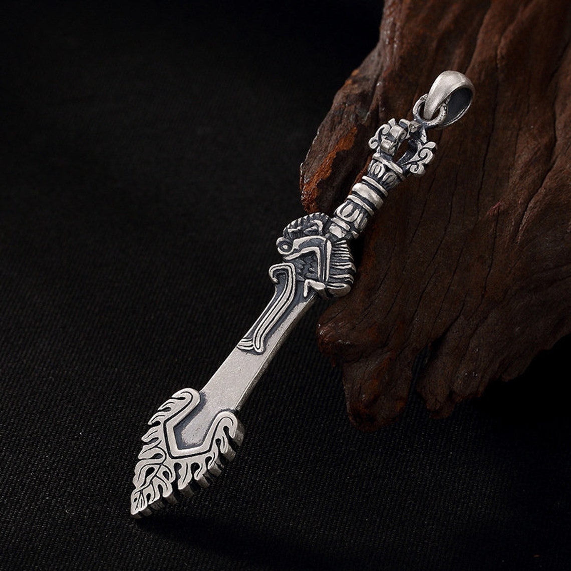 Solid S990 Pure Silver Buddhism Sword Shape Vintage Pendant - Etsy