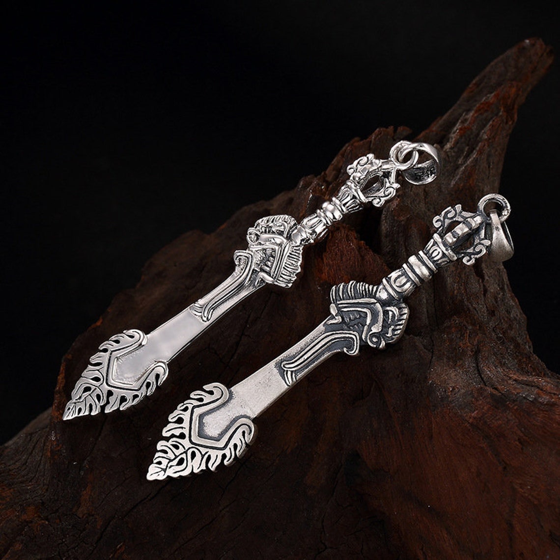 Solid S990 Pure Silver Buddhism Sword Shape Vintage Pendant - Etsy