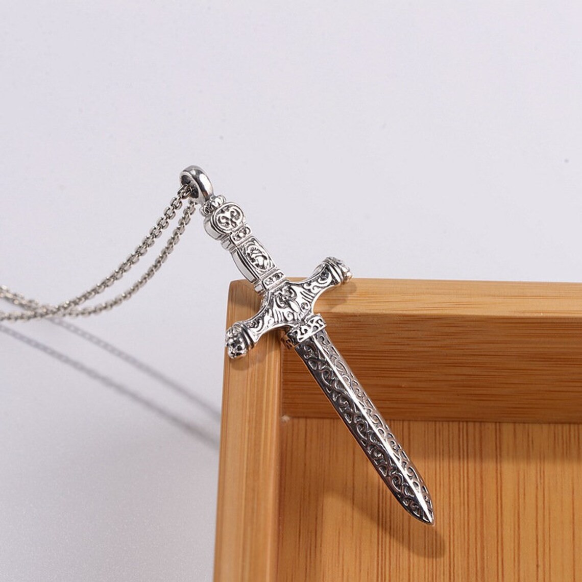 Carving Flower Sword Pendant Retro Fine Solid S925 Sterling - Etsy