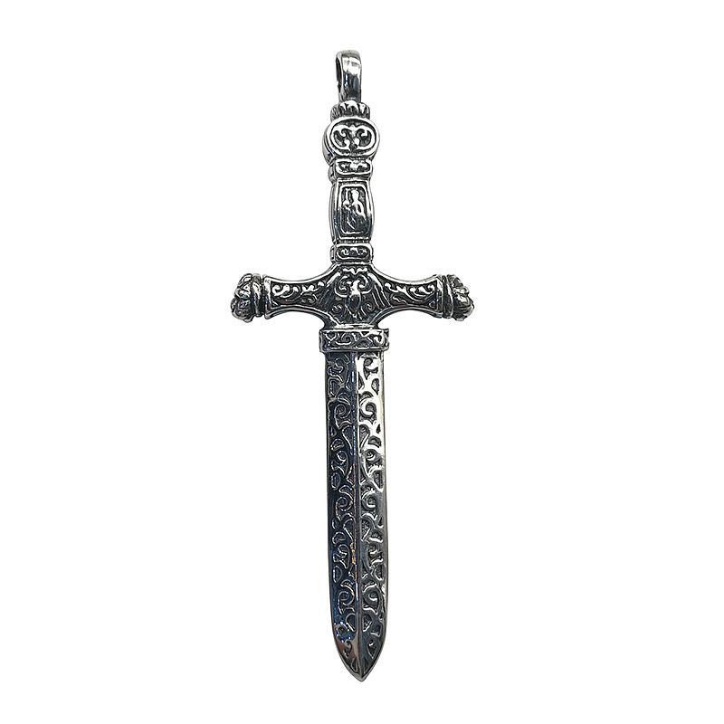 Carving Flower Sword Pendant Retro Fine Solid S925 Sterling - Etsy