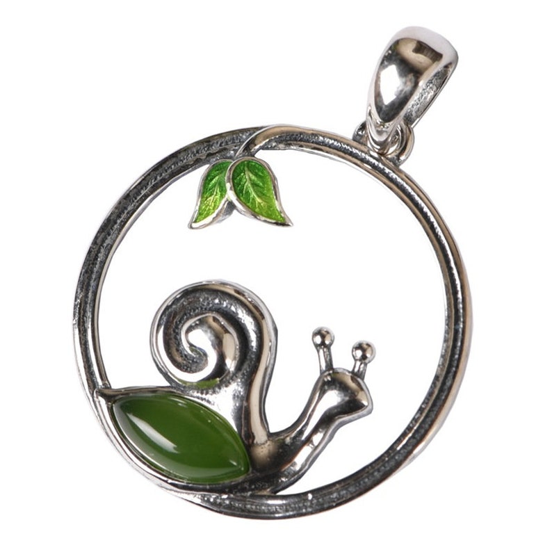 Hollow Round Snail Pendant S925 Sterling Silver Natural Green | Etsy