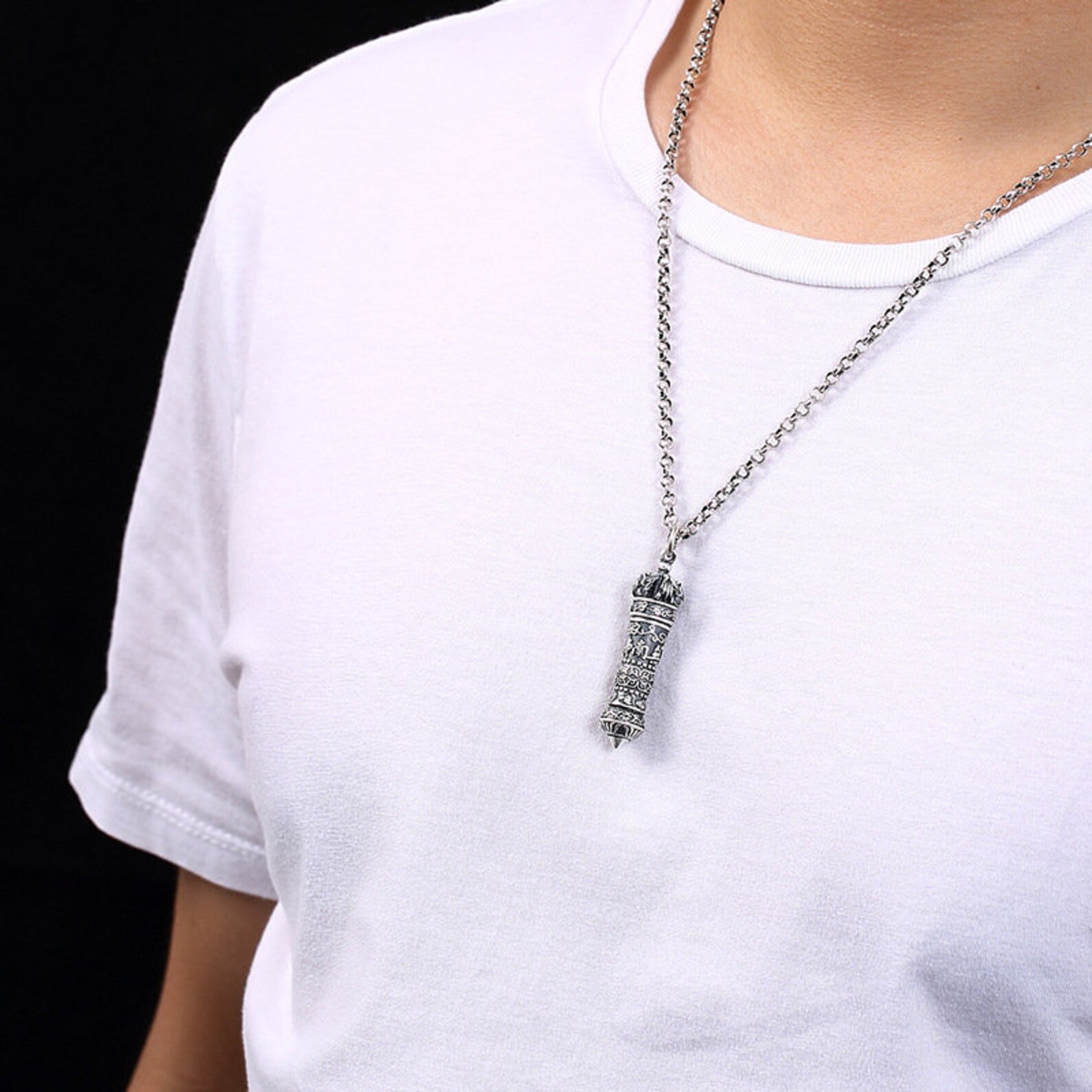 Solid S990 Pure Silver Vintage Cylinder Shape Buddhist | Etsy