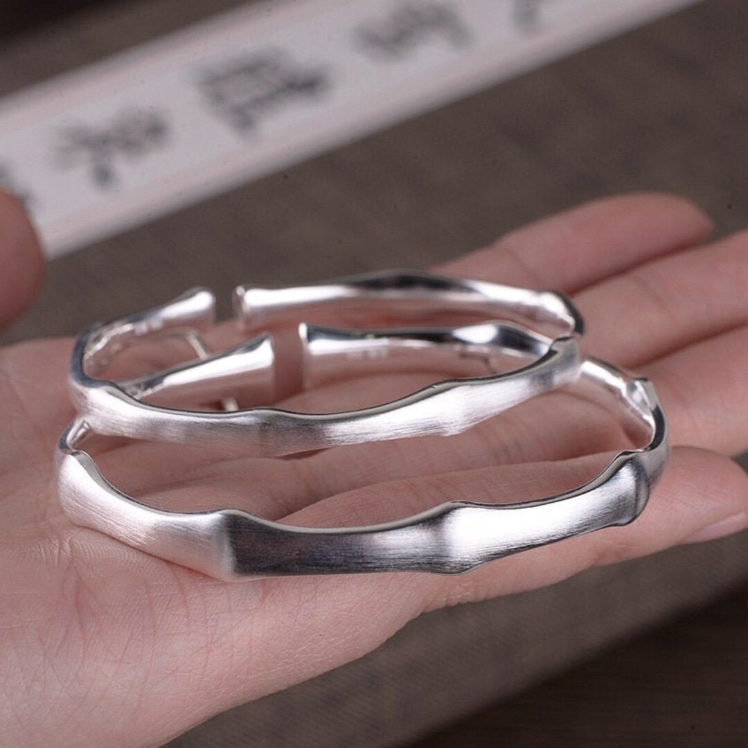 Simple Bamboo Shape Bangle Fine Solid S990 Pure Silver Open - Etsy