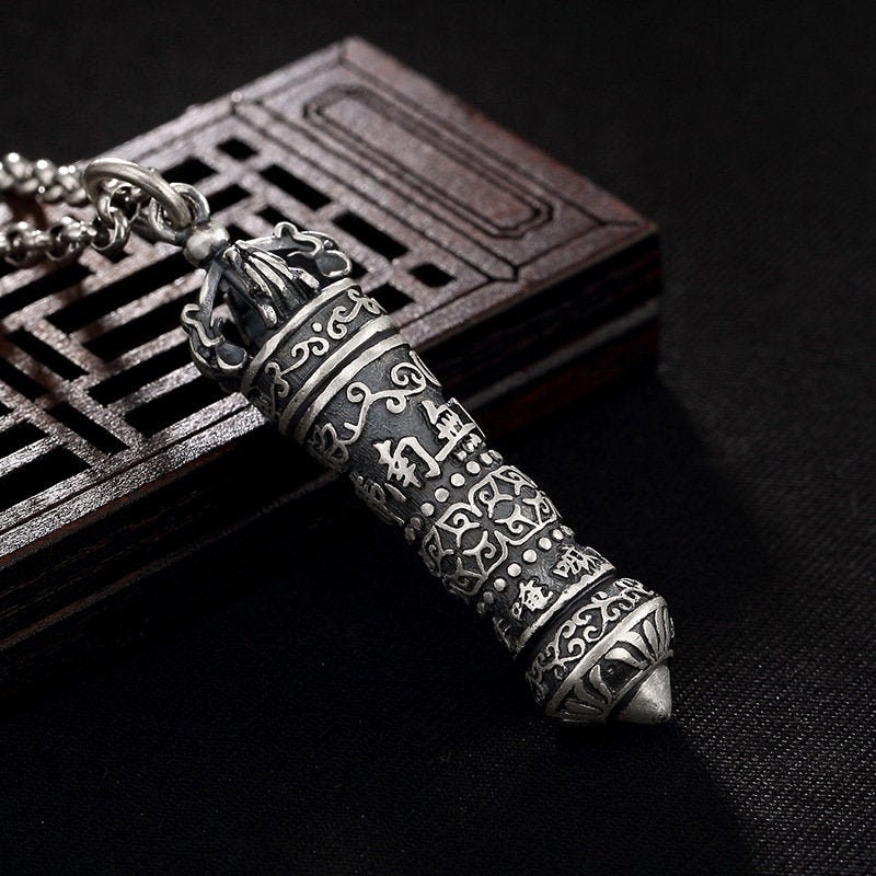 Solid S990 Pure Silver Vintage Cylinder Shape Buddhist - Etsy