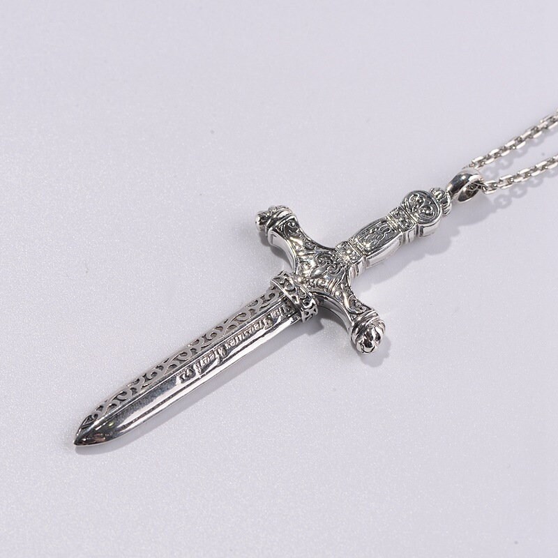 Carving Flower Sword Pendant Retro Fine Solid S925 Sterling - Etsy