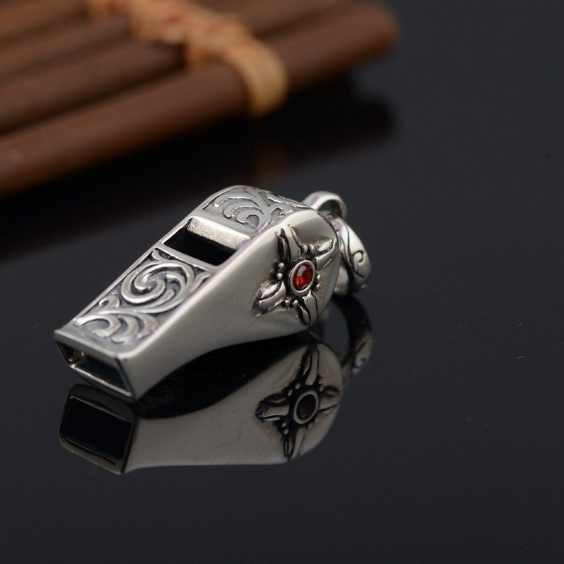 Flower Pattern Whistle Pendant Retro Solid S925 Sterling - Etsy