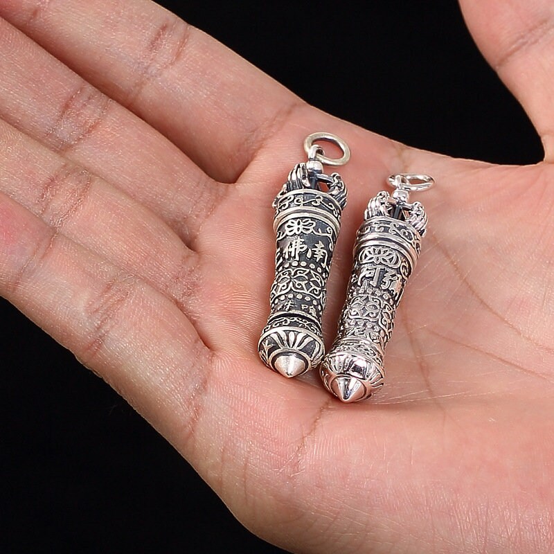 Solid S990 Pure Silver Vintage Cylinder Shape Buddhist - Etsy