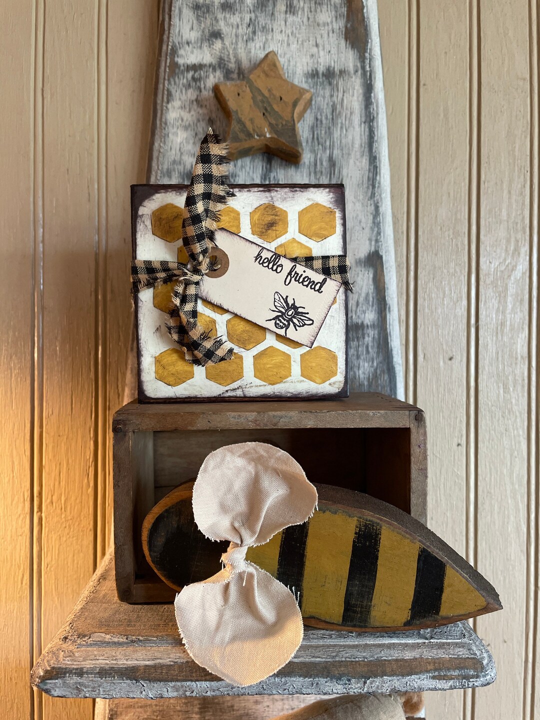 Honeycomb, Honey Bee Sign, Bee Decor, Bee Sign for Tiered Tray, Wooden ...