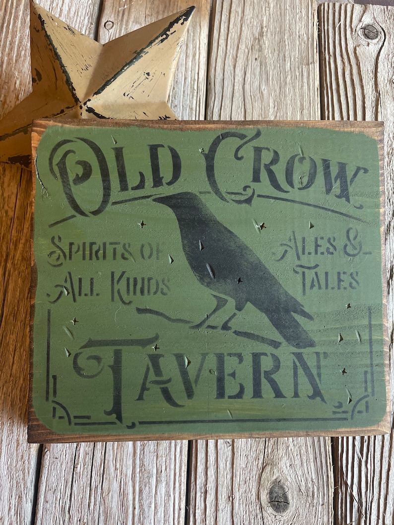 Old Crow Tavern Wood Sign, Distressed Fall Sign, Crow Decor, Tavern ...