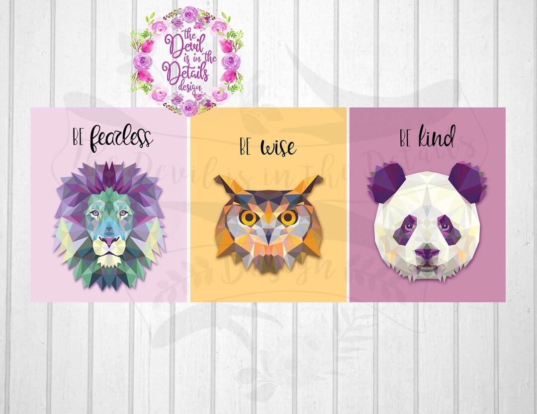 Geometric Animal Inspirational Wall Art Set - Digital Design ...