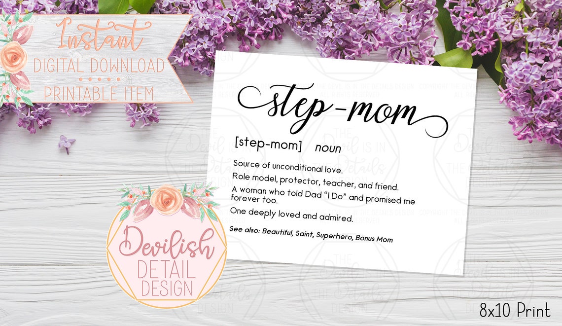 Step Mom Sweet Definition Mothers Day T Printable Etsy