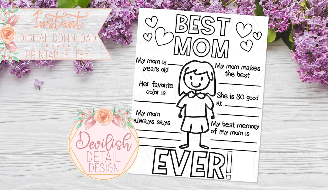 Best Mom Coloring Page/fill in the Blank - Mother's Day Gift ...