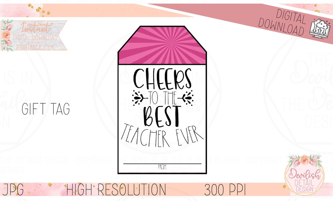 Teacher Appreciation Gift Tag – Cheers Printable (digital Download) - Etsy