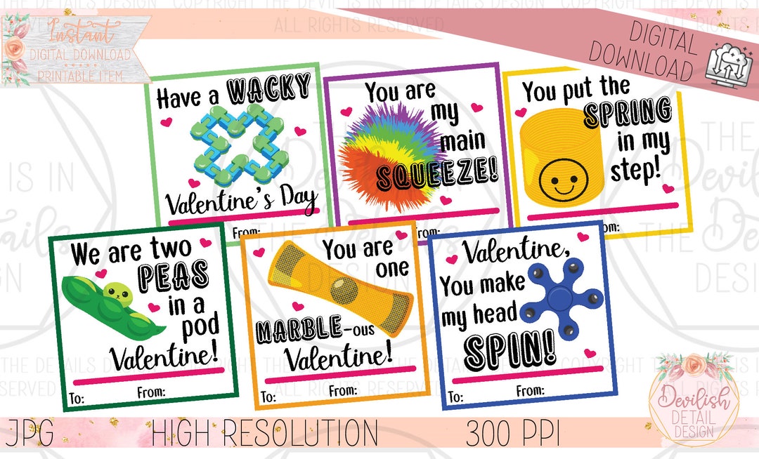 Fidget Toy Valentine's Day Cards - Digital Design - DIY - Printable - Etsy