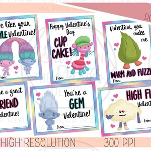 Singing Trolls Inspired Valentines Day Cards Digital Design DIY ...