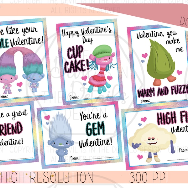 Trolls Valentines - Etsy