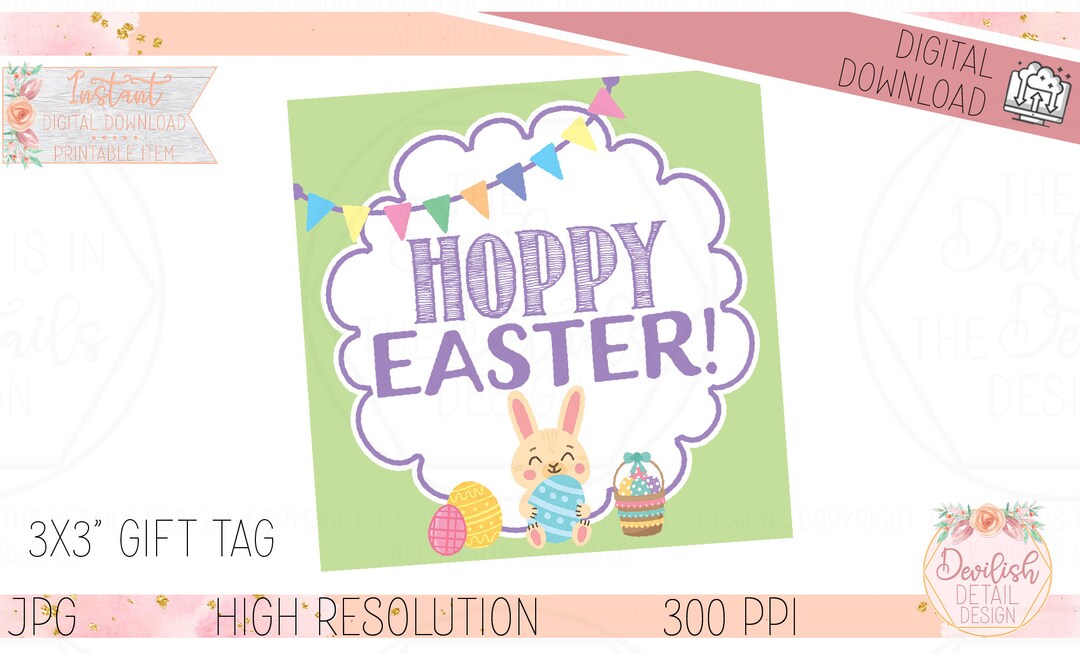 Hoppy Easter Easter Gift Tag Instant Download Printable - Etsy