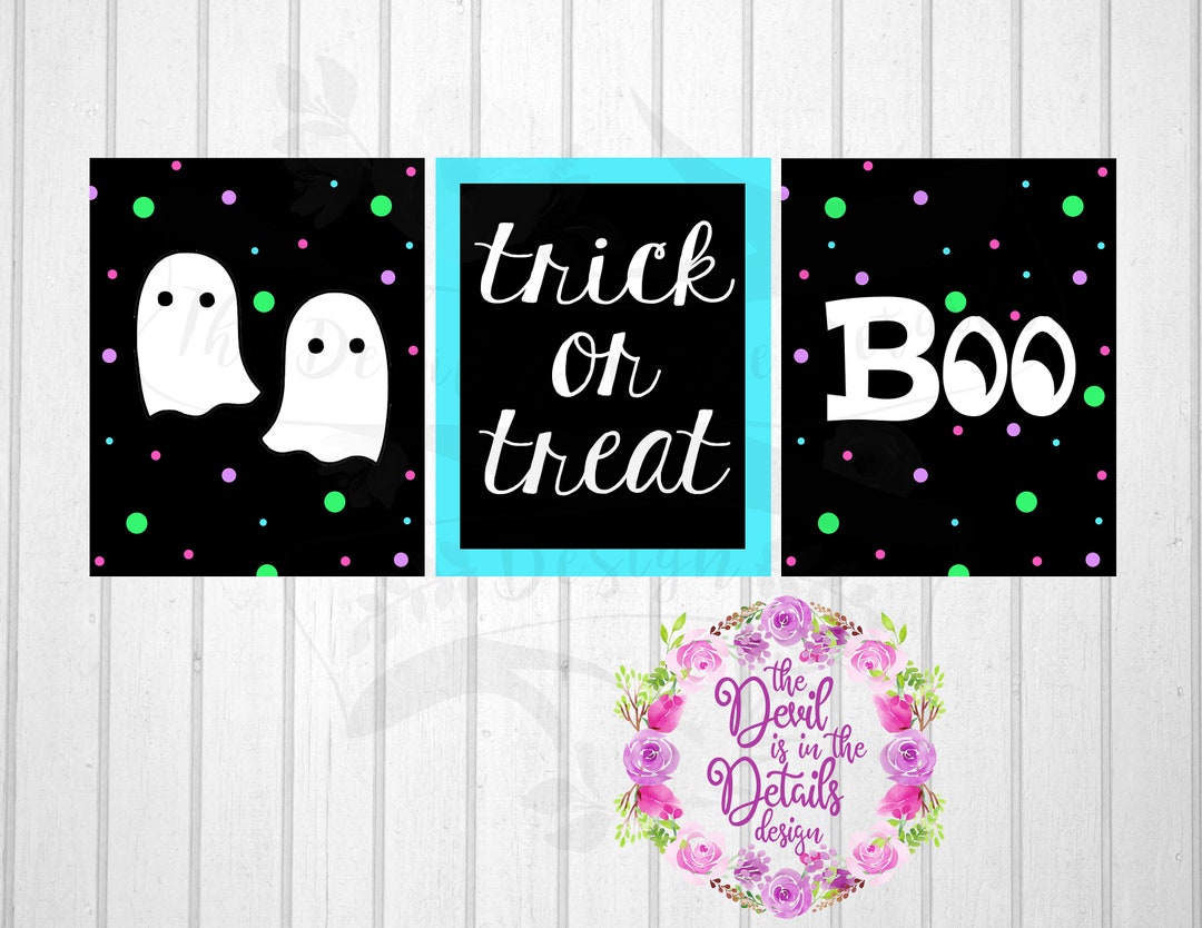 Halloween Cute Trick or Treat Trio Signs Printable - Etsy