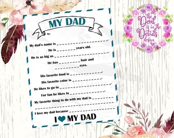 Father's Day Printable, What I Love About My Dad Printable for Kids - Etsy