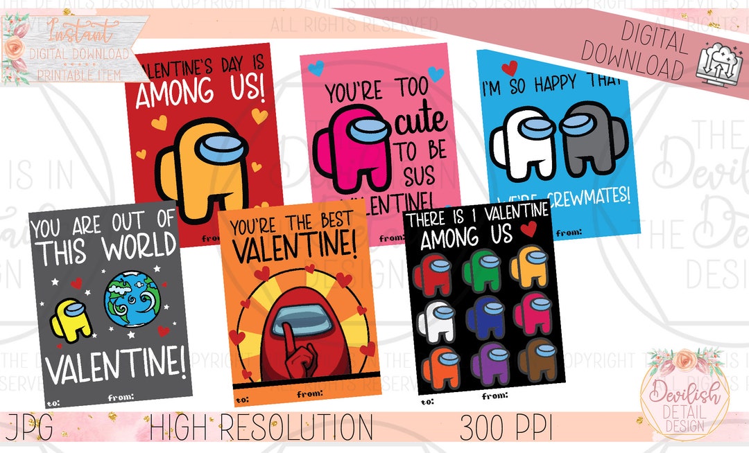 Imposter Video Game Valentine's Day Cards Digital Design DIY Printable ...