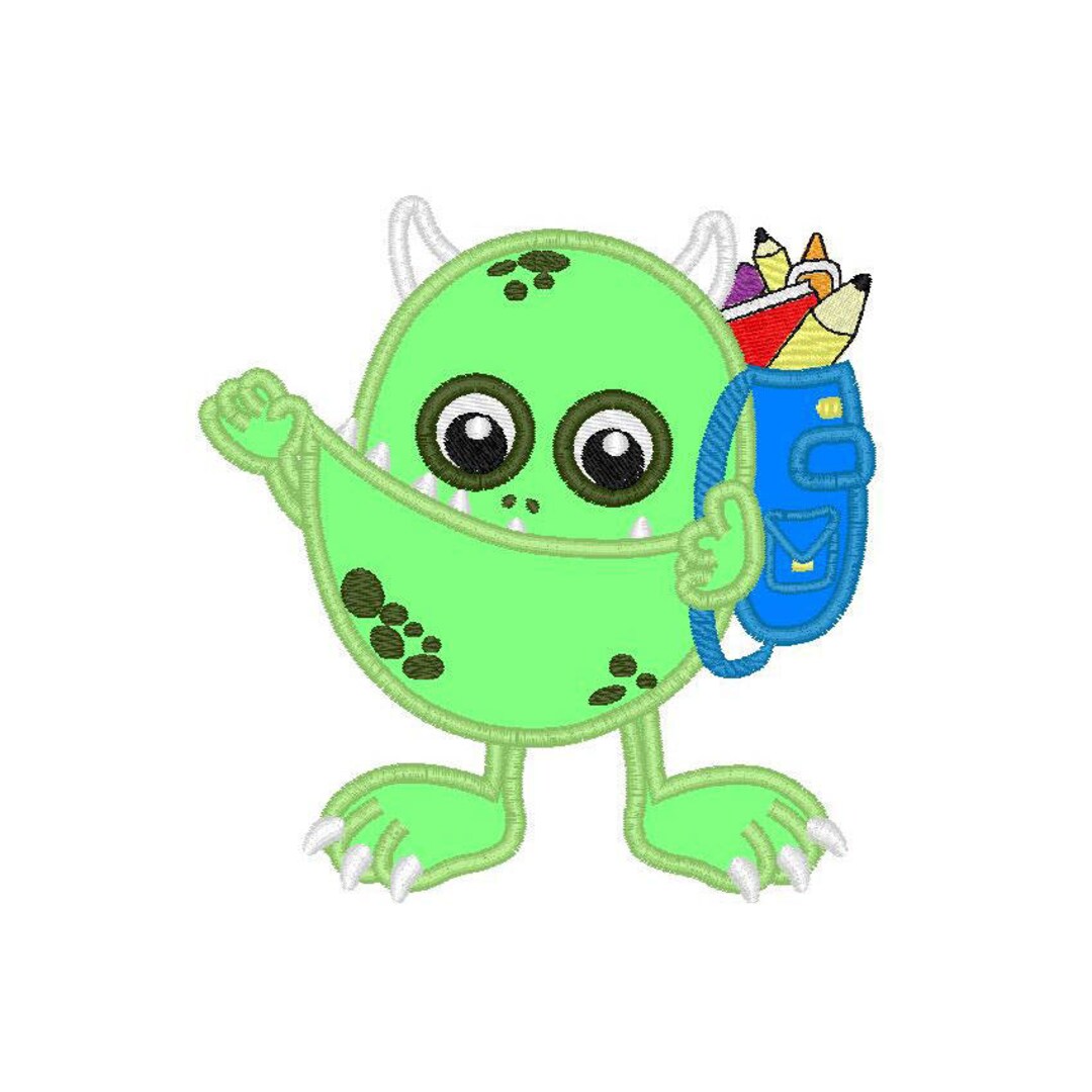 Monster With School Bag Applique Machine Embroidery Design- 3 Sizes ...