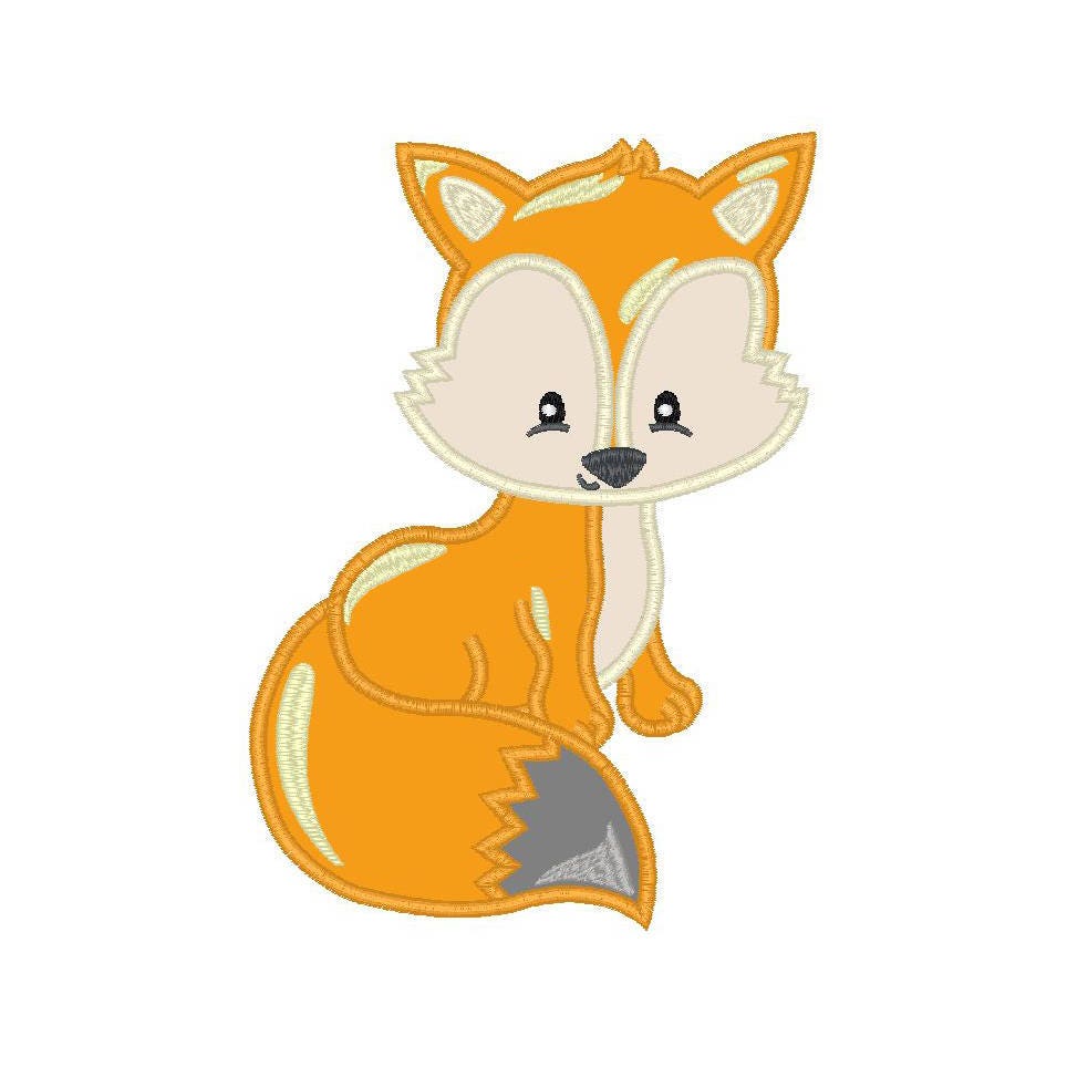 Baby Fox Applique Machine Embroidery Design- 3 Sizes 4x4", 5x7", 6x10 ...