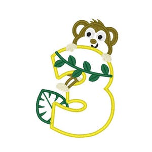 Monkey Number 3 Applique Machine Embroidery Design perfect | Etsy