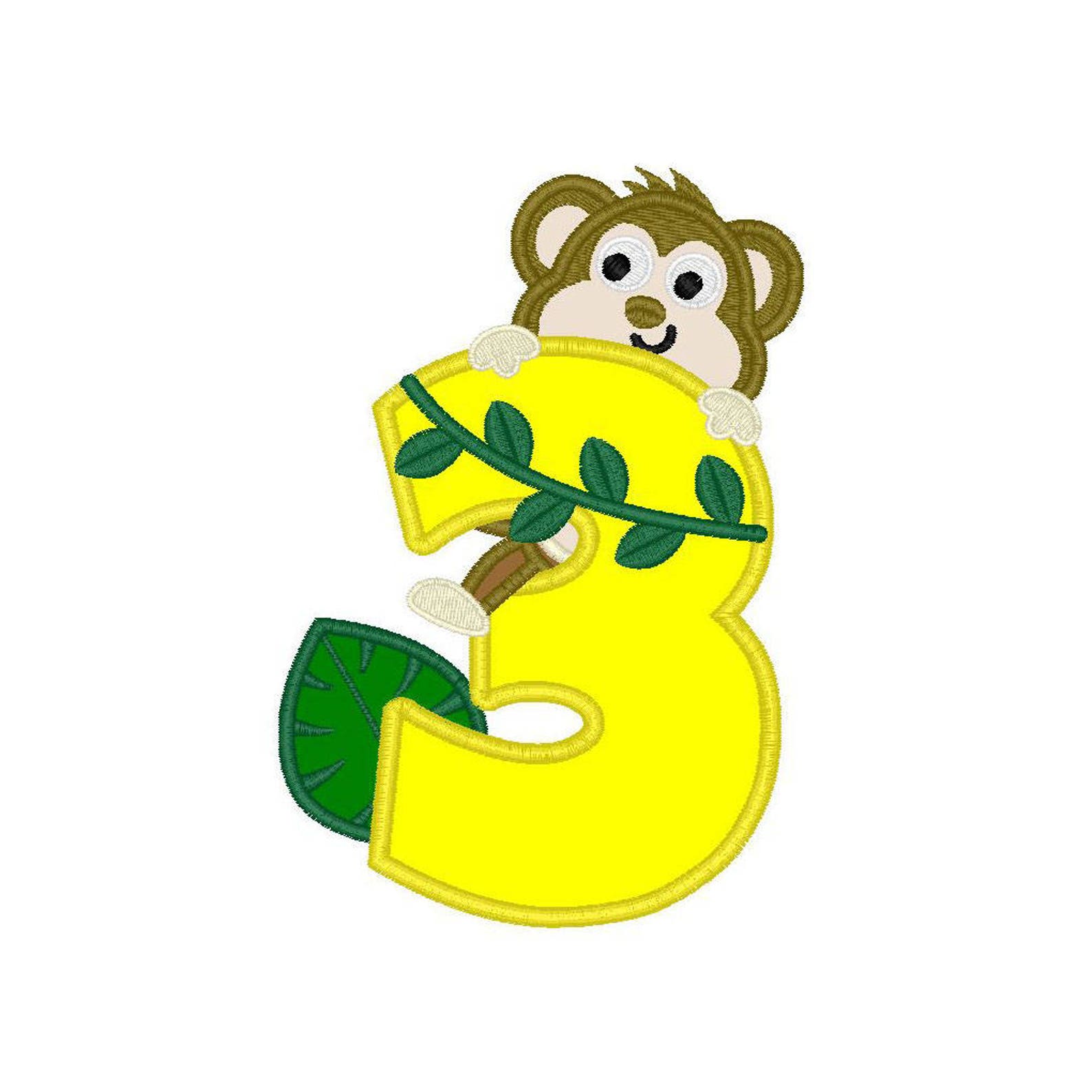 Monkey Number 3 Applique Machine Embroidery Design perfect | Etsy Hong Kong