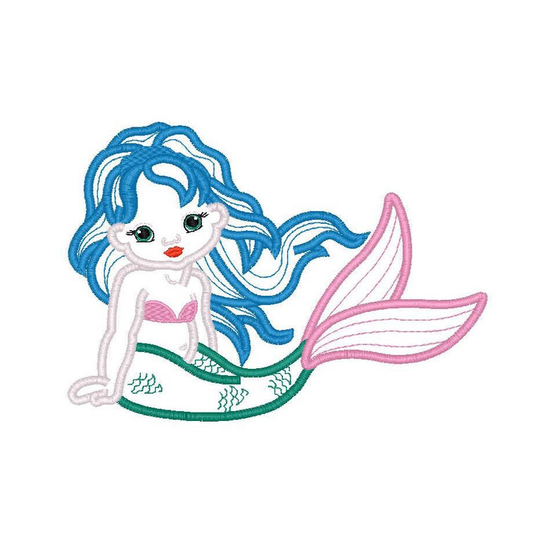 Pretty Mermaid Applique Machine Embroidery Design 3 Sizes | Etsy