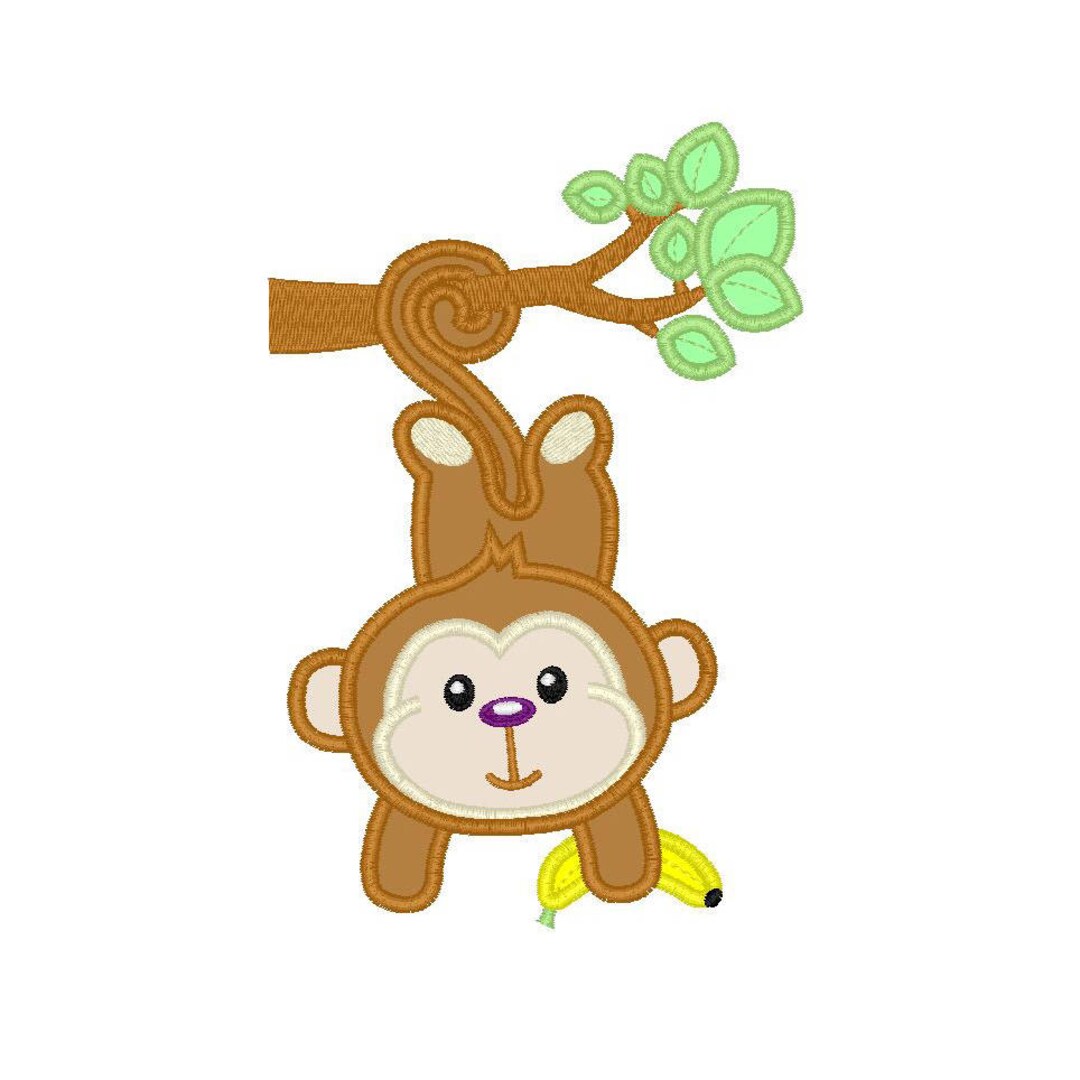 Monkey in Tree Applique Machine Embroidery Design- 3 Sizes 4x4", 5x7 ...