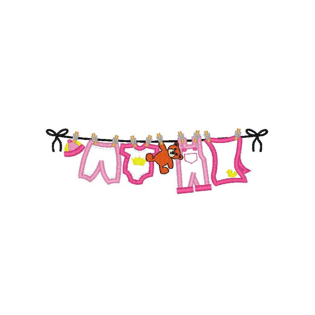 Baby Shower Washing Line- Girl Applique Machine Embroidery Design- 3 ...