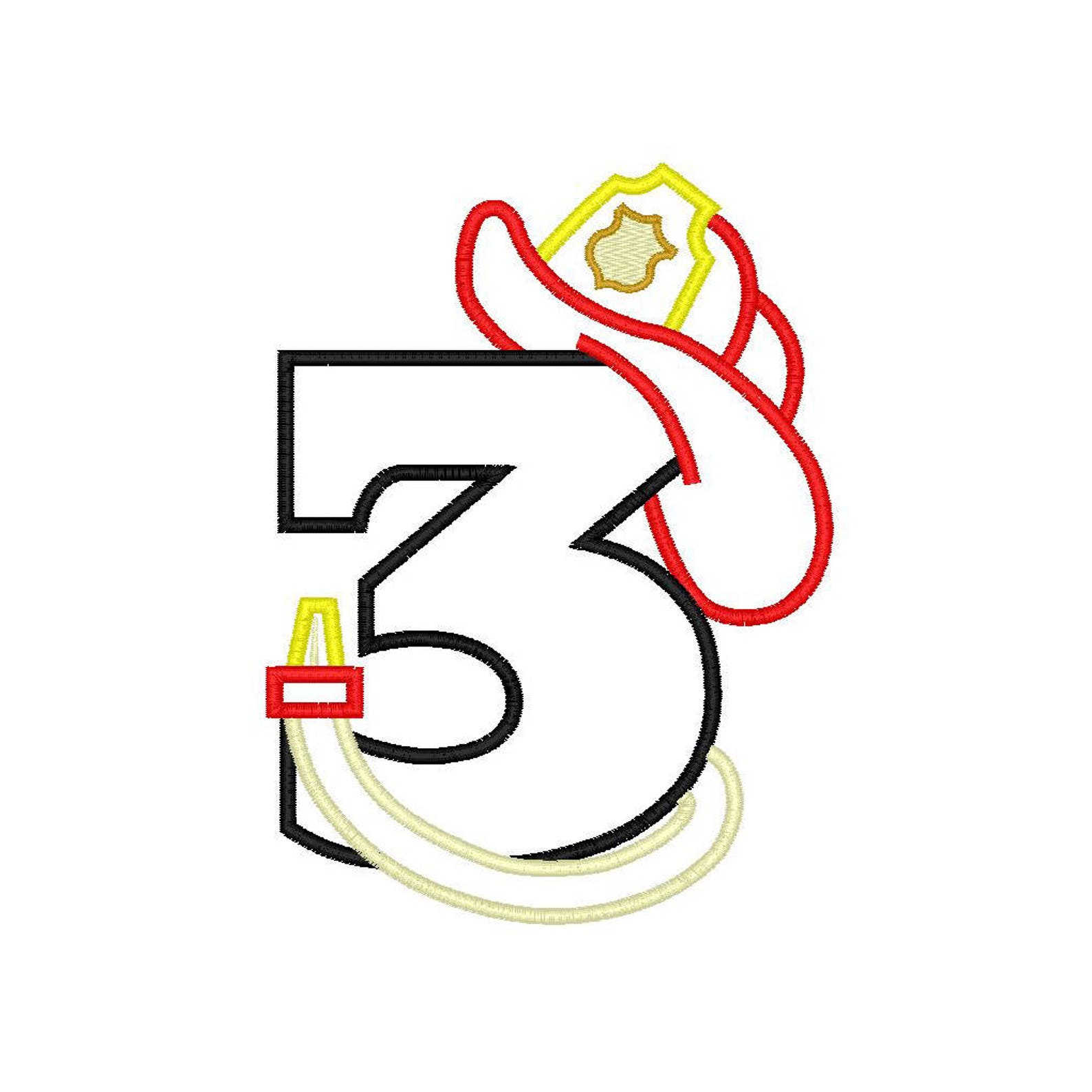 Fireman Number 3 Applique Machine Embroidery Design (perfect for ...