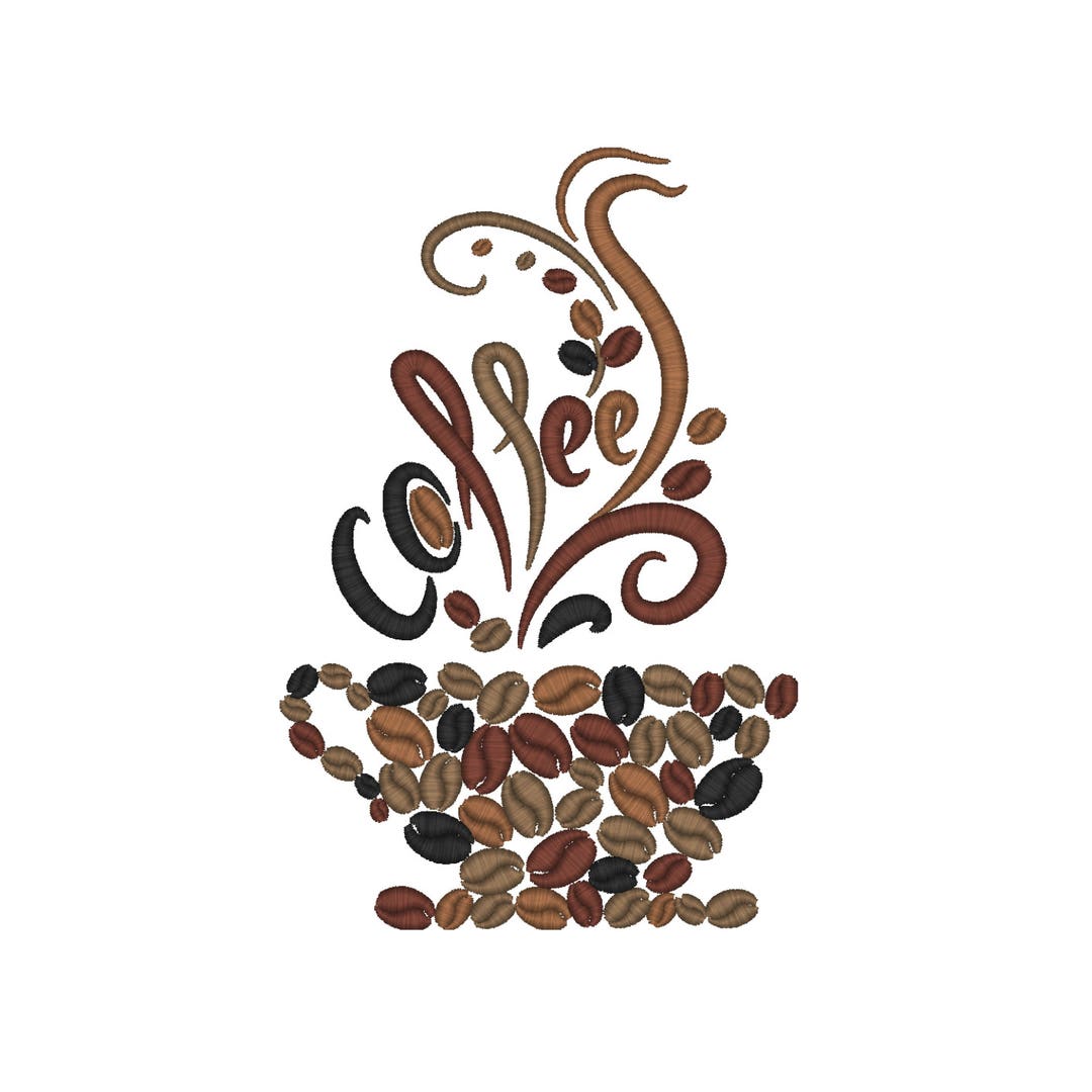 Coffee Bean Cup Machine Embroidery Design- 3 Sizes 4x4", 5x7", 6x10" - Etsy