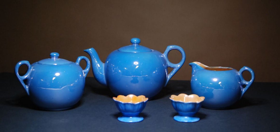 Noritake Morimura Brother Deco Period C. 1920s 7 PC Blue Lusterware Tea ...