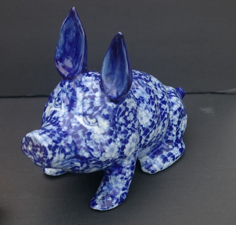 Three Little Porcelain Pigs Blue Pig White Pig Flowers Pig - Etsy