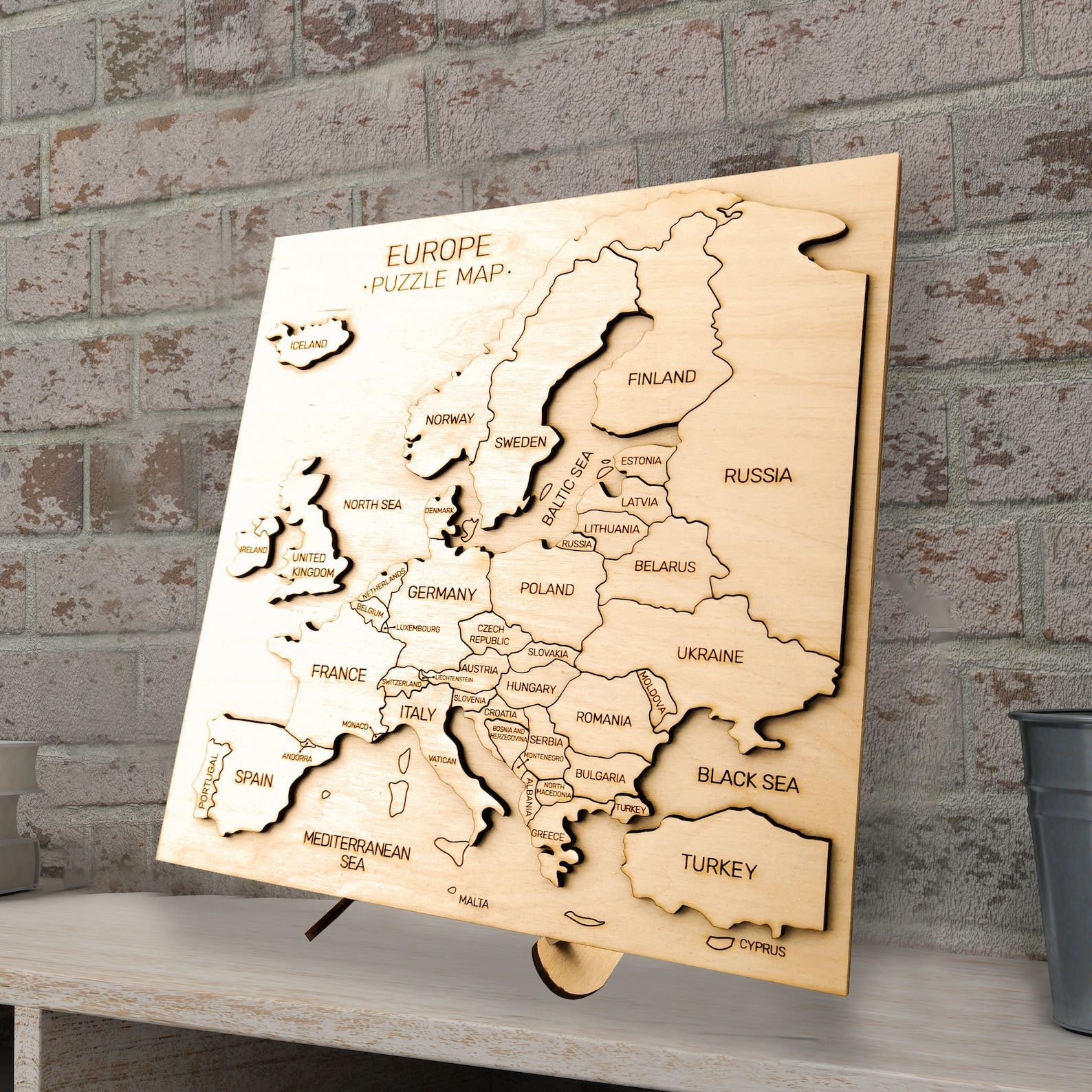 Map of Europe Wood Puzzle, 3D Laser Cut Geographic Art for Adult ...