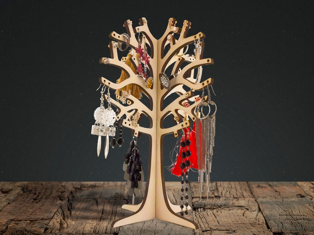 Wooden Jewelry Tree Earring Holder Stand, Necklace, Bracelet, Chain ...