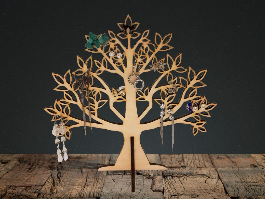 Rustic Wooden Jewelry Tree Stand - Elegant Earrings Holder - Etsy