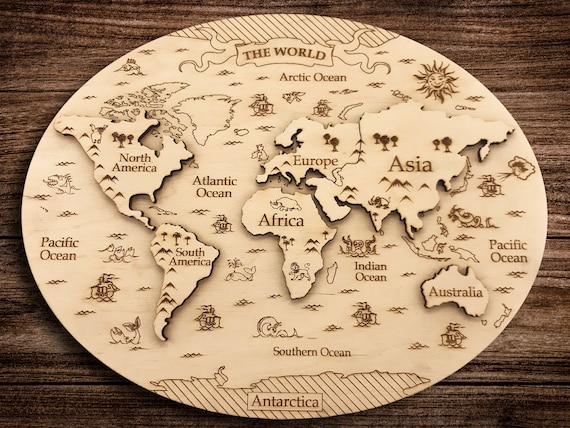 World Map Puzzle of Wood Map of the World Laser Cut Map Gift - Etsy India