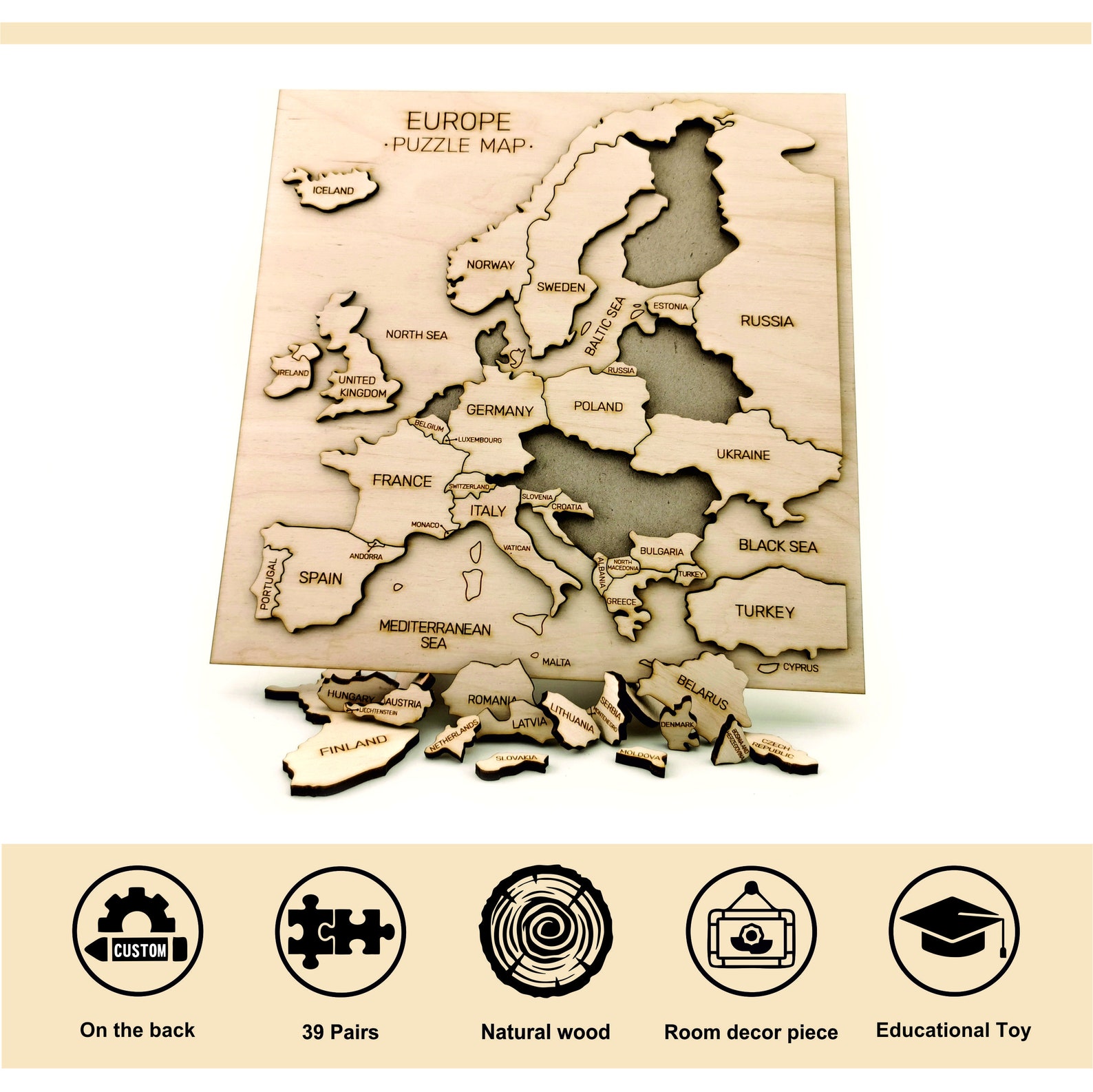 Laser Cut Wood Europe Map Puzzle, Educational Geographic Toy - Etsy