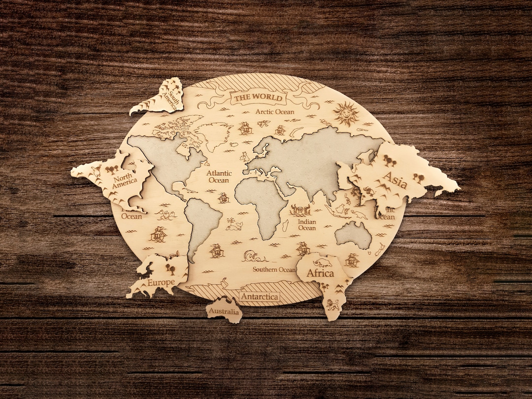 Wooden World Map Puzzle, Laser Cut Apartment Gift for Housewarming ...