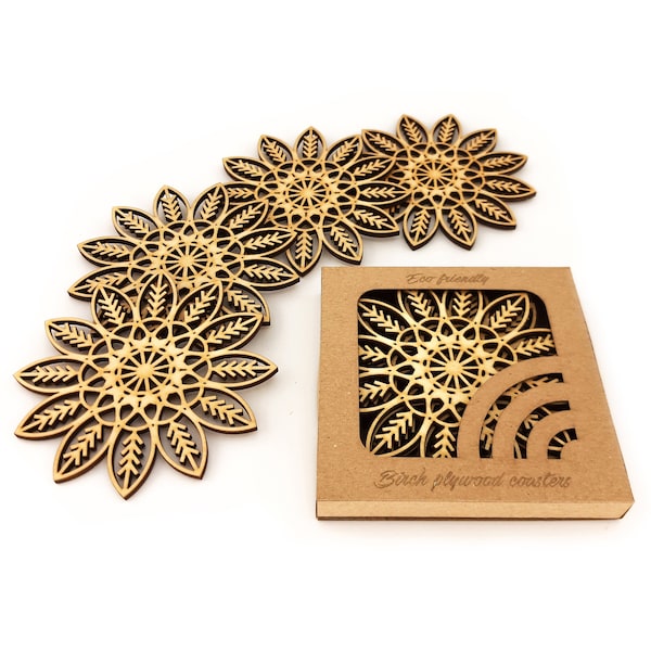 Wooden Flower Coaster - Etsy UK