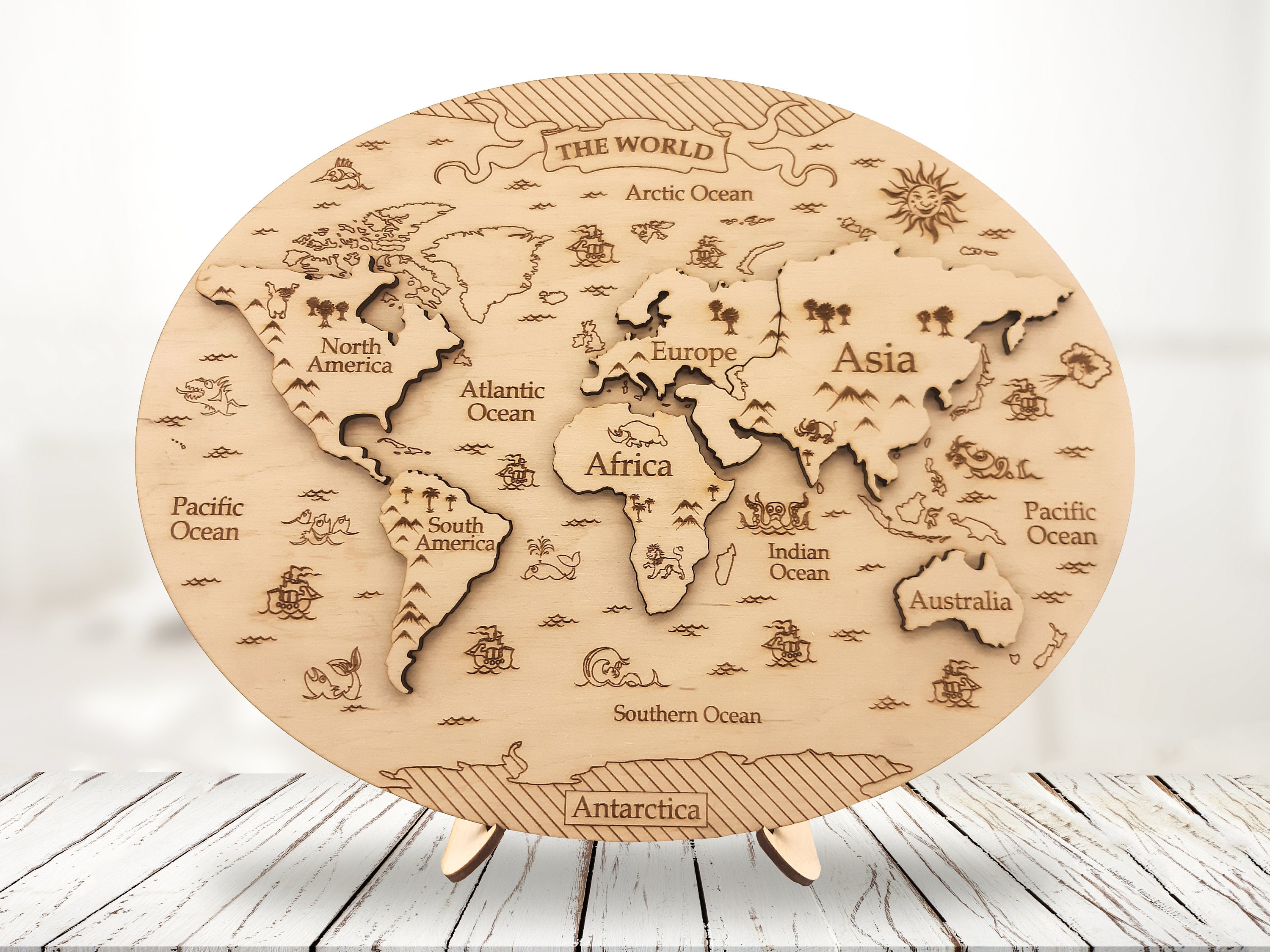 Laser Cut Wooden World Map Puzzle, Geography Homeschool Toy - Etsy