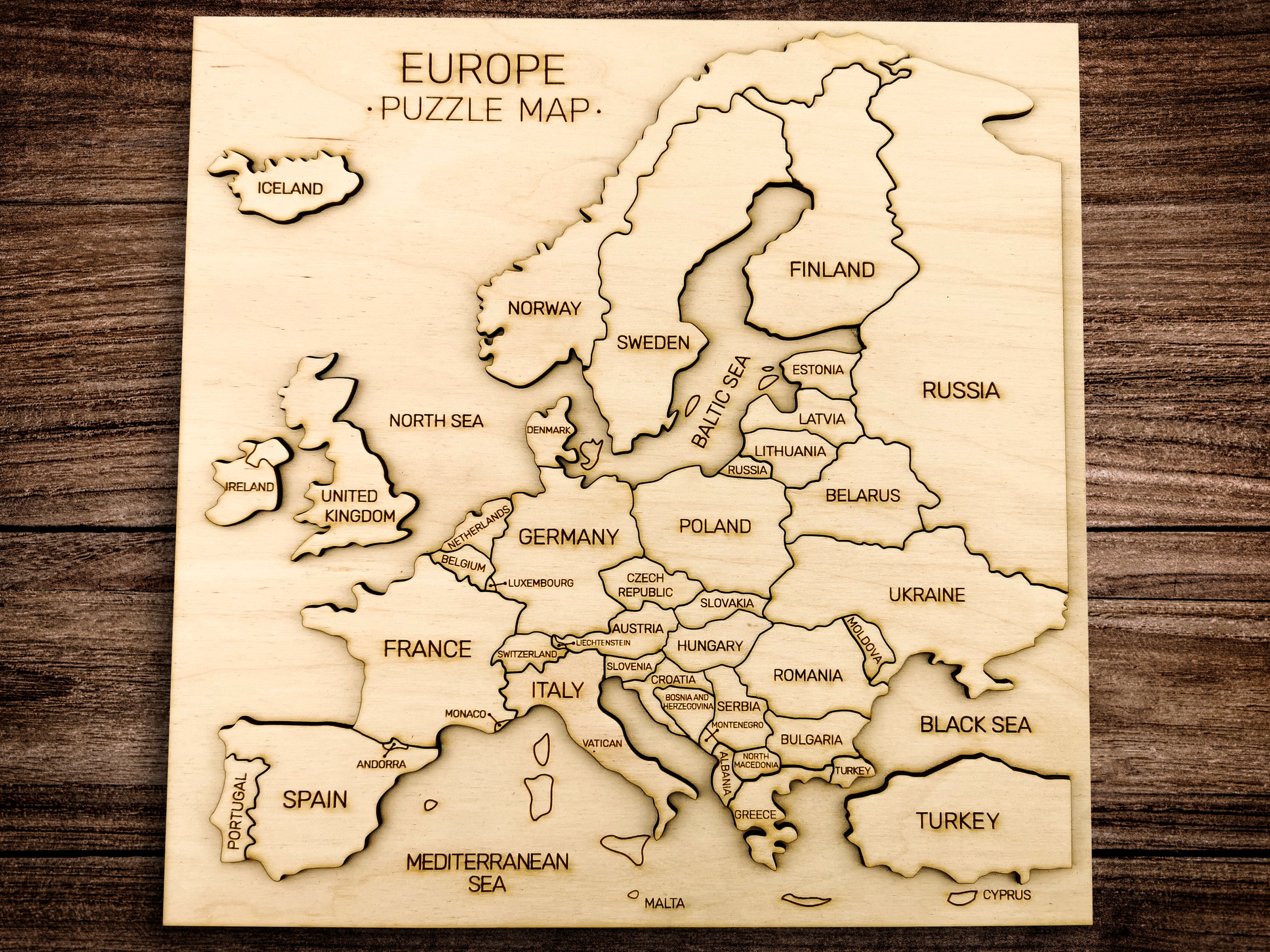 Map of Europe Wood Puzzle 3D Laser Cut Geographic Art for - Etsy UK