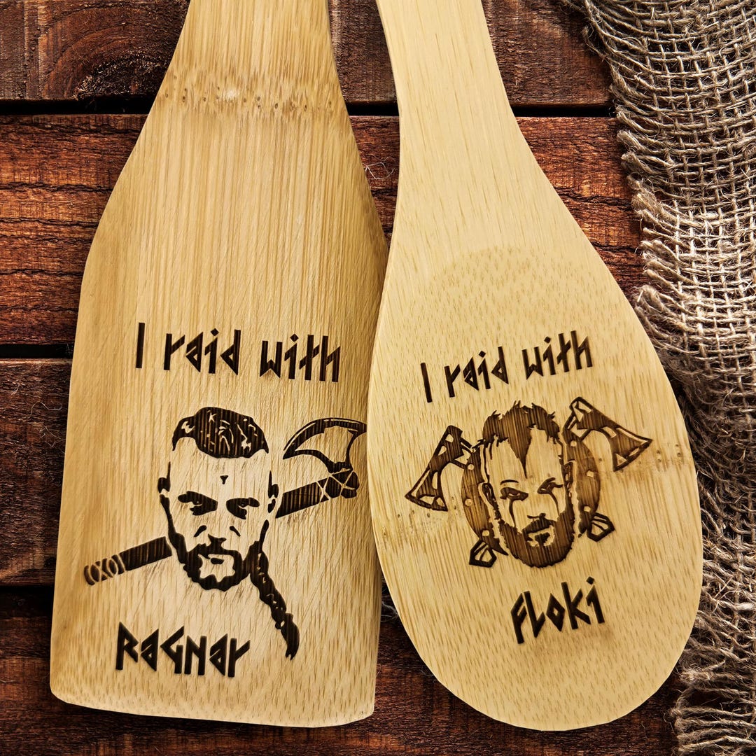 Engraved Vikings Bamboo Spatula and Spoon, Ragnar and Floki Set, TV Fan ...