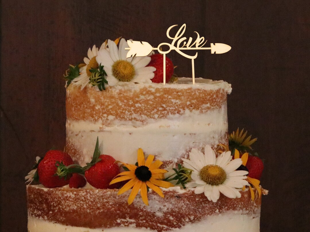Wooden Love Cake Topper, Arrow Design Ornament for Wedding - Valentine ...