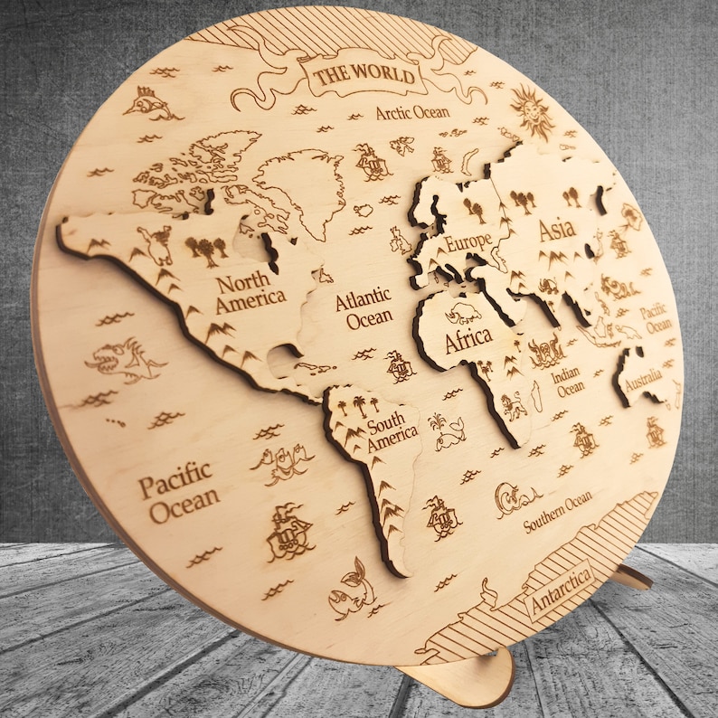 Laser Cut Wooden World Map Puzzle, Geography Homeschool Toy - Etsy