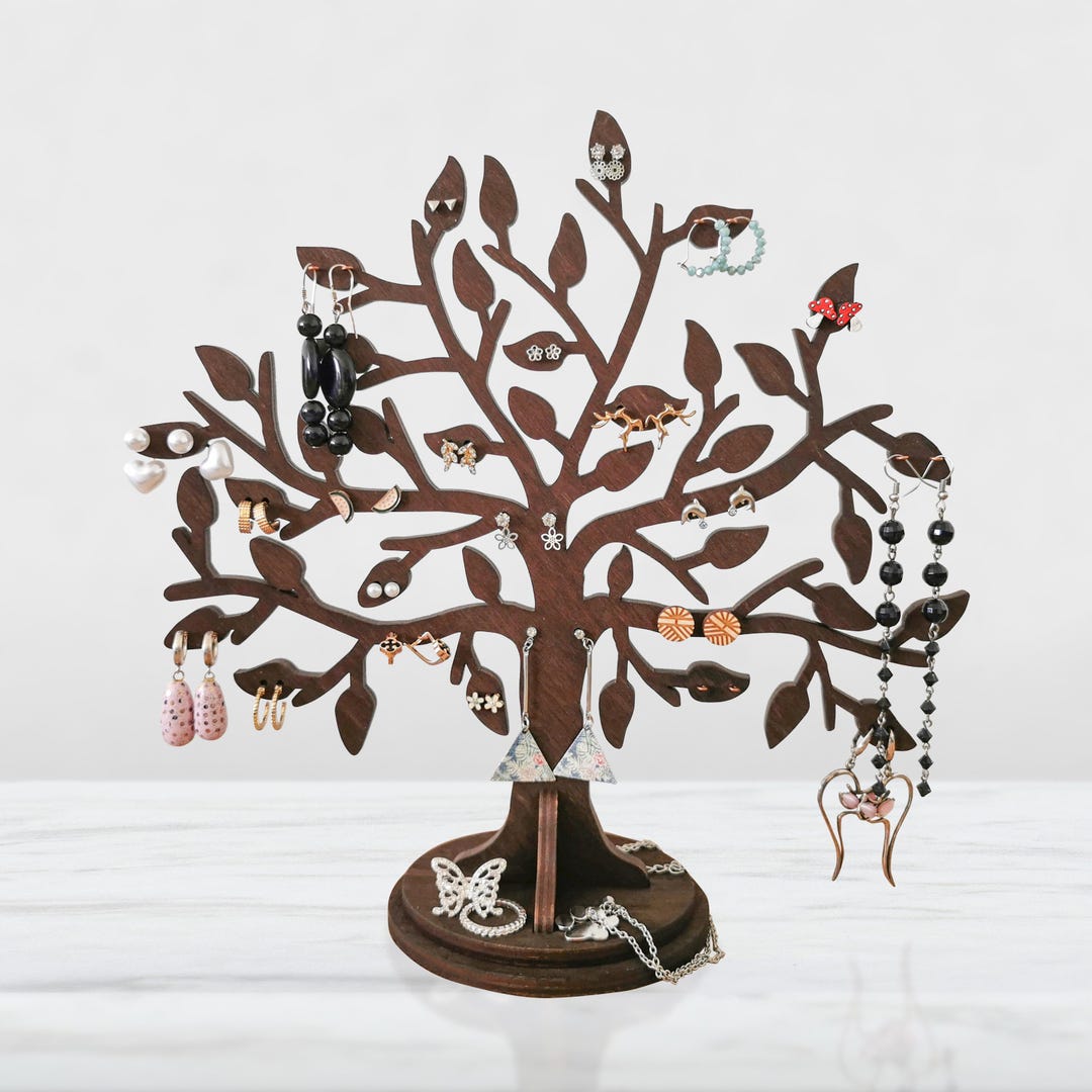 Wooden Jewelry Tree Stand, Earring - Necklace - Ring - Bracelet Holder ...